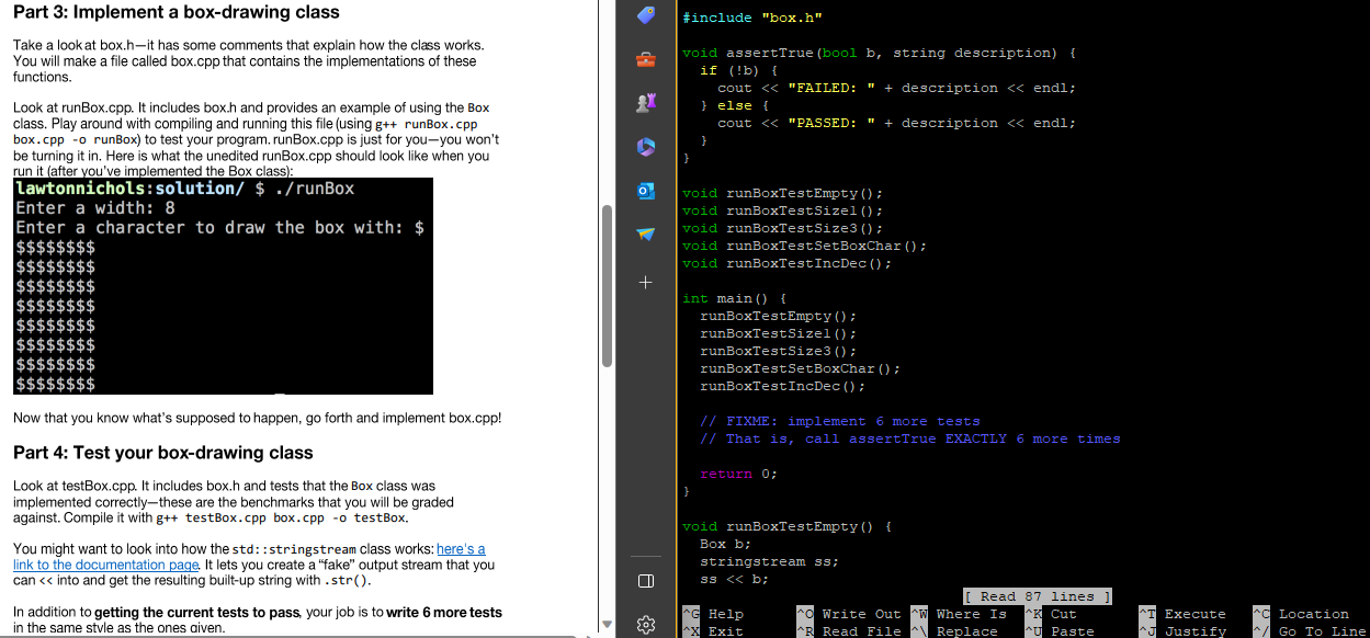 Solved Please write in C++ implement the Box methods defined | Chegg.com