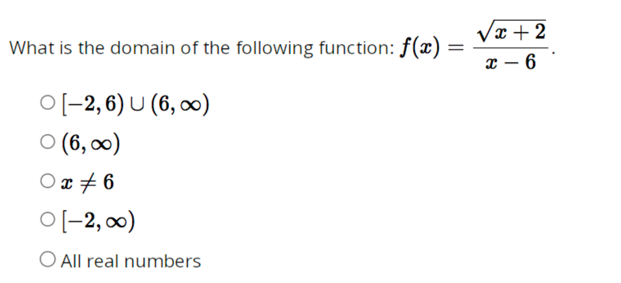 Solved What is the domain of the following function: | Chegg.com