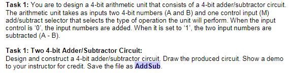 Solved Task 1: You are to design a 4-bit arithmetic unit | Chegg.com