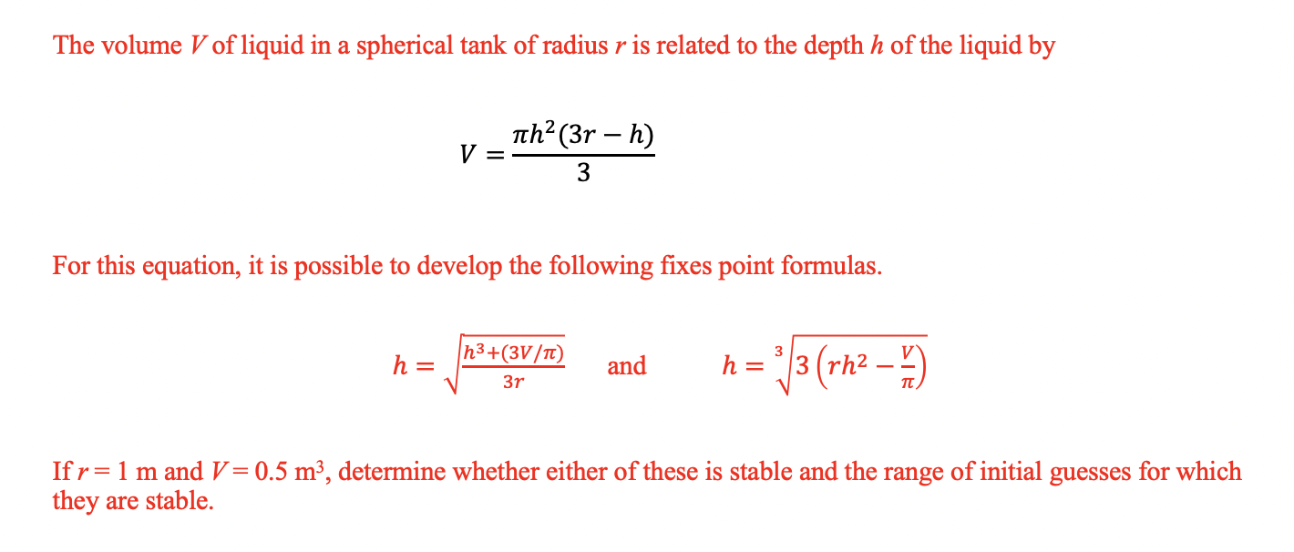 Solved The volume V of liquid in a spherical tank of radius | Chegg.com