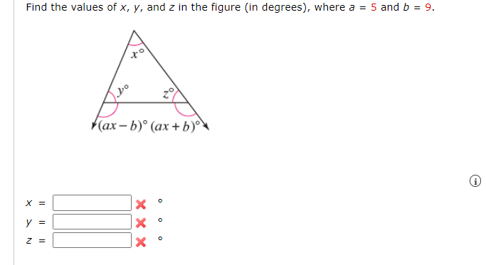 Solved Find the values of x,y, and z in the figure (in | Chegg.com