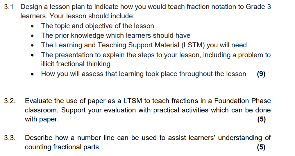 Solved 3.1 Design a lesson plan to indicate how you would | Chegg.com