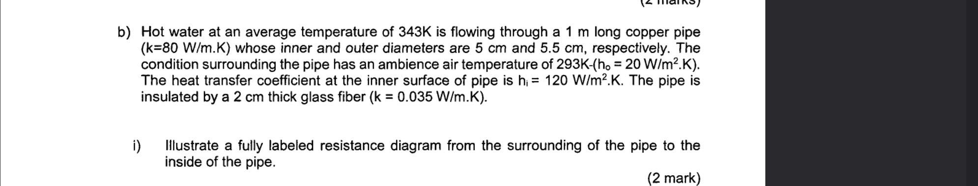 Solved bk=80(W)/(m).K (h_(0)=20(W)/(m^(2)).K).The heat | Chegg.com