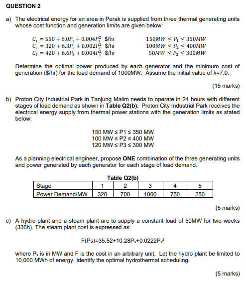 Solved QUESTION 2 a) The electrical energy for an area in | Chegg.com