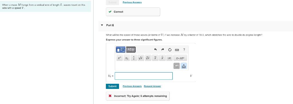 Solved When is mass ′ hangs fivon ia vertical wre of length | Chegg.com