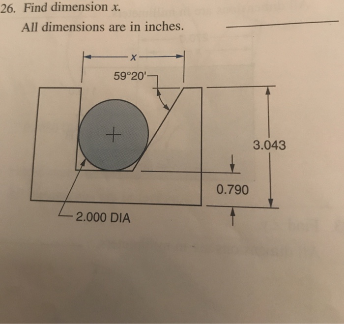Solved 26. Find dimension x All dimensions are in inches. | Chegg.com