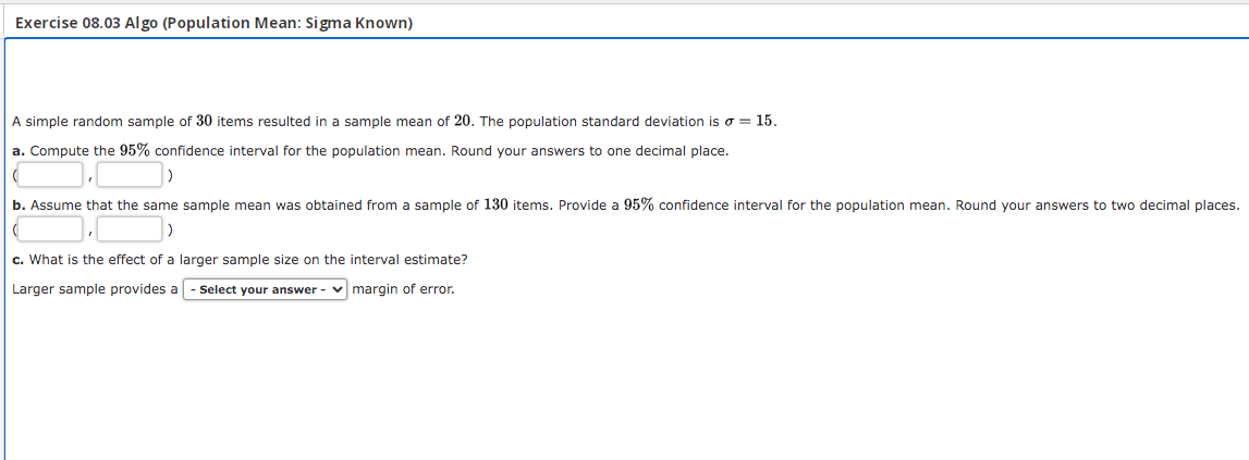 Solved Exercise 08.03 Algo (Population Mean: Sigma Known) A | Chegg.com