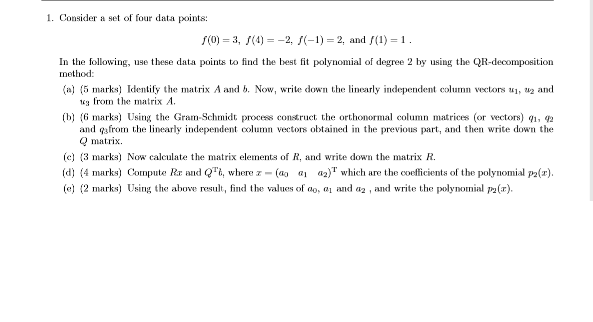 Solved 1. Consider a set of four data points: | Chegg.com