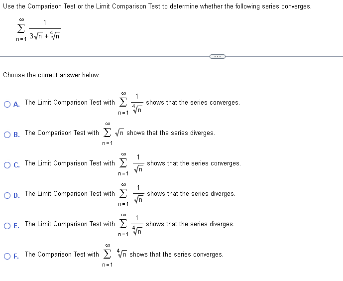 Solved Use the Comparison Test or the Limit Comparison Test | Chegg.com