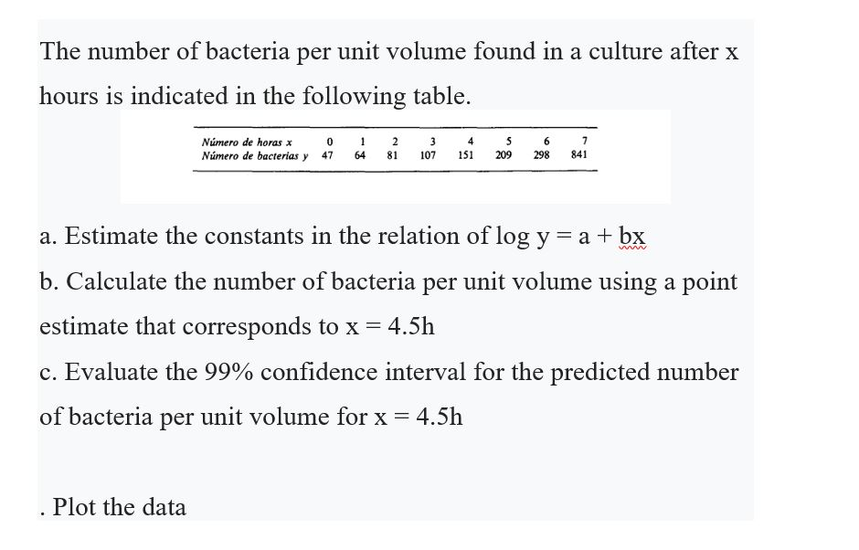 Solved The number of bacteria per unit volume found in a | Chegg.com
