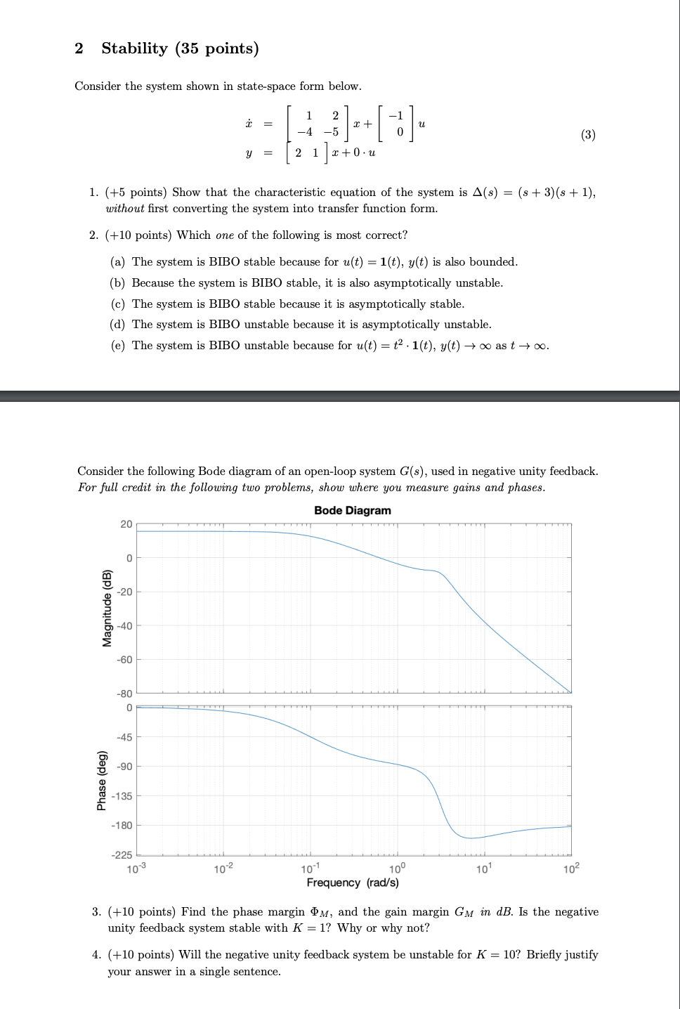Solved 2 Stability (35 points) Consider the system shown in | Chegg.com