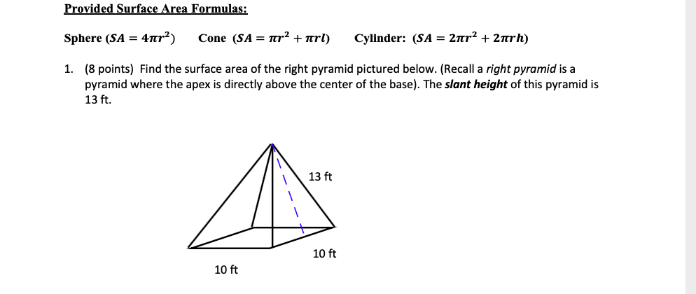Solved Provided Surface Area Formulas: Sphere (SA = 4nr2) | Chegg.com