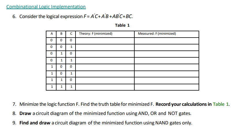 Solved Combinational Logic Implementation 6. Consider the | Chegg.com