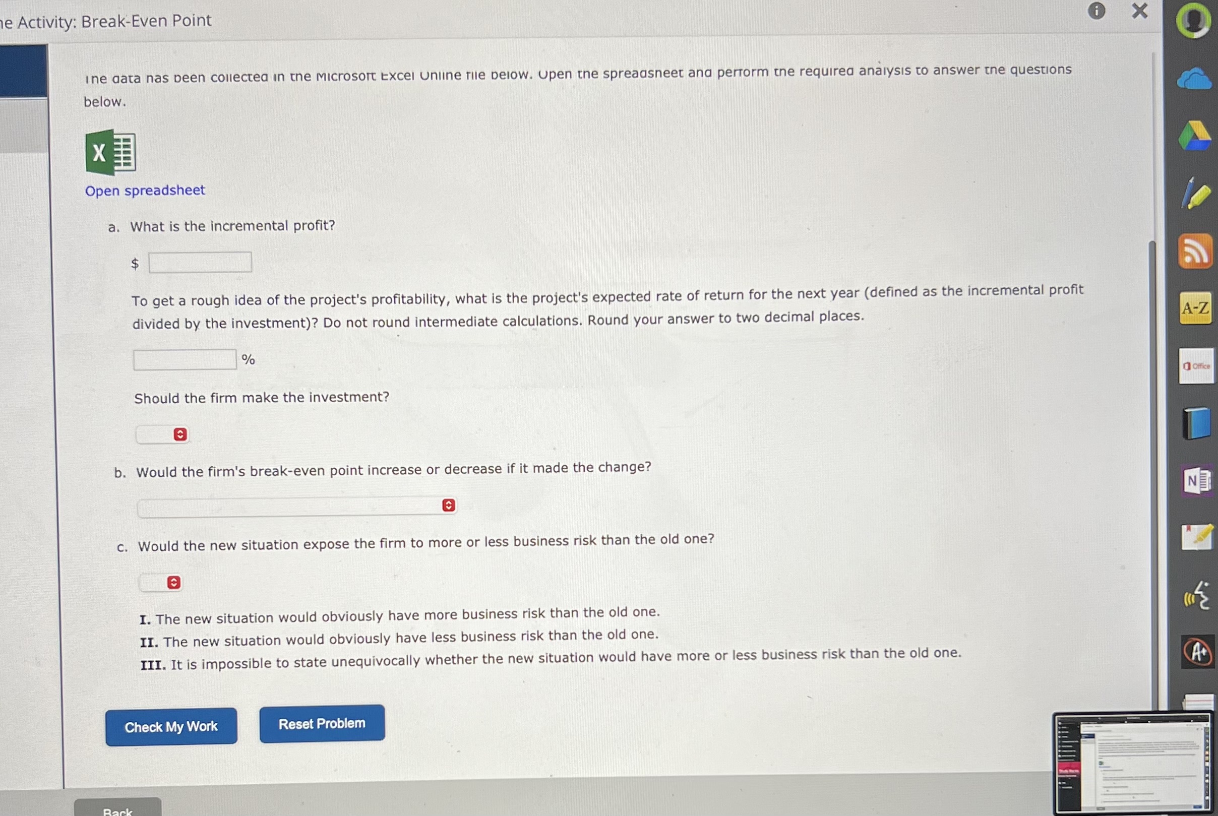 Solved Excel Online Structured Activity: Break-even Point | Chegg.com