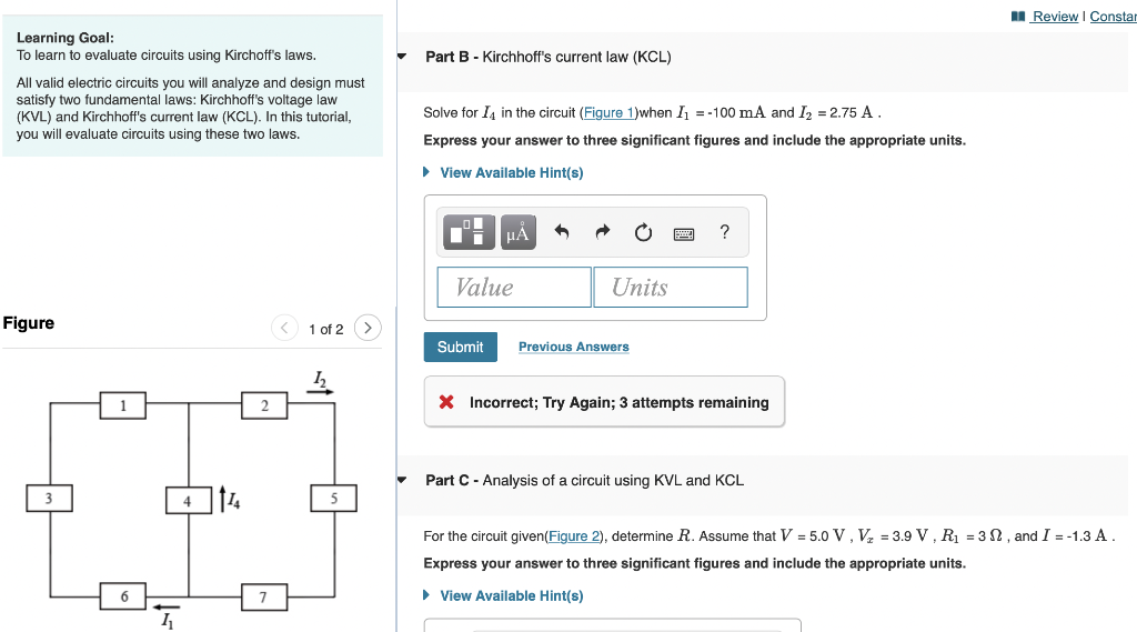 Solved II Review Consta Part B - Kirchhoff's current law | Chegg.com