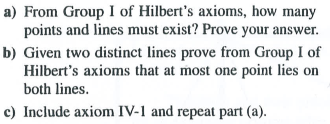 a) From Group I of Hilbert's axioms, how many points | Chegg.com