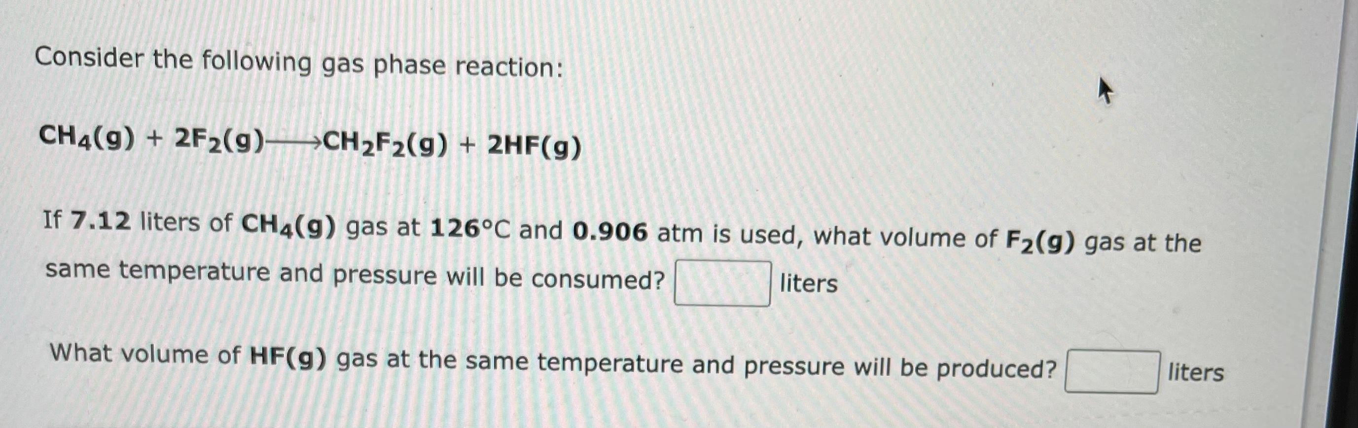 Solved Consider the following gas phase reaction: CH4(9) + | Chegg.com
