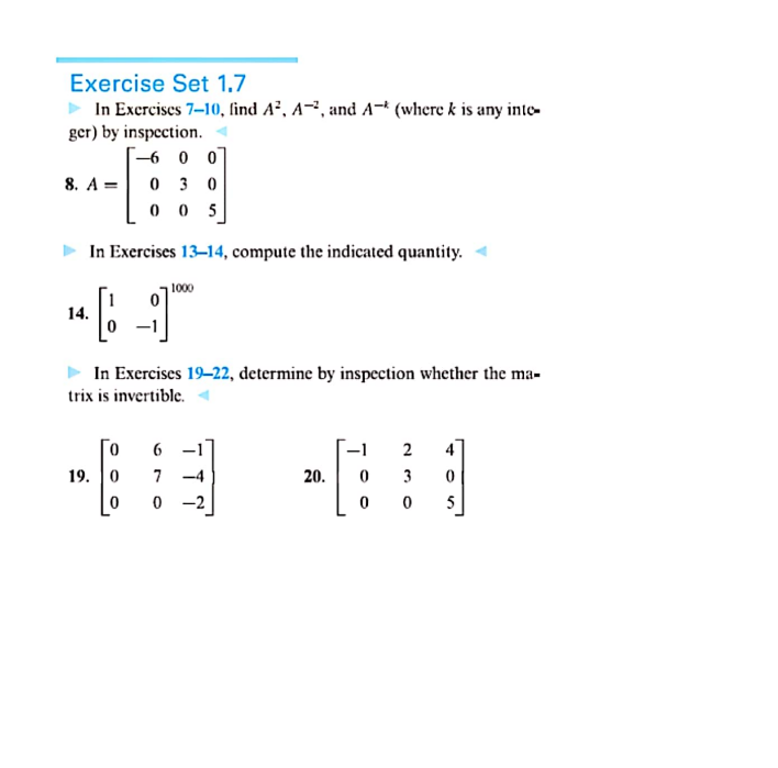 Solved In Exercises 7-10, find A2,A−2, and A−k (where k is | Chegg.com