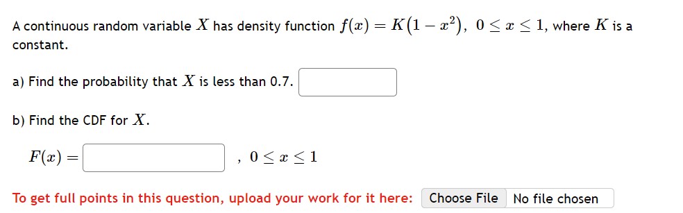 Solved A continuous random variable X has density function | Chegg.com