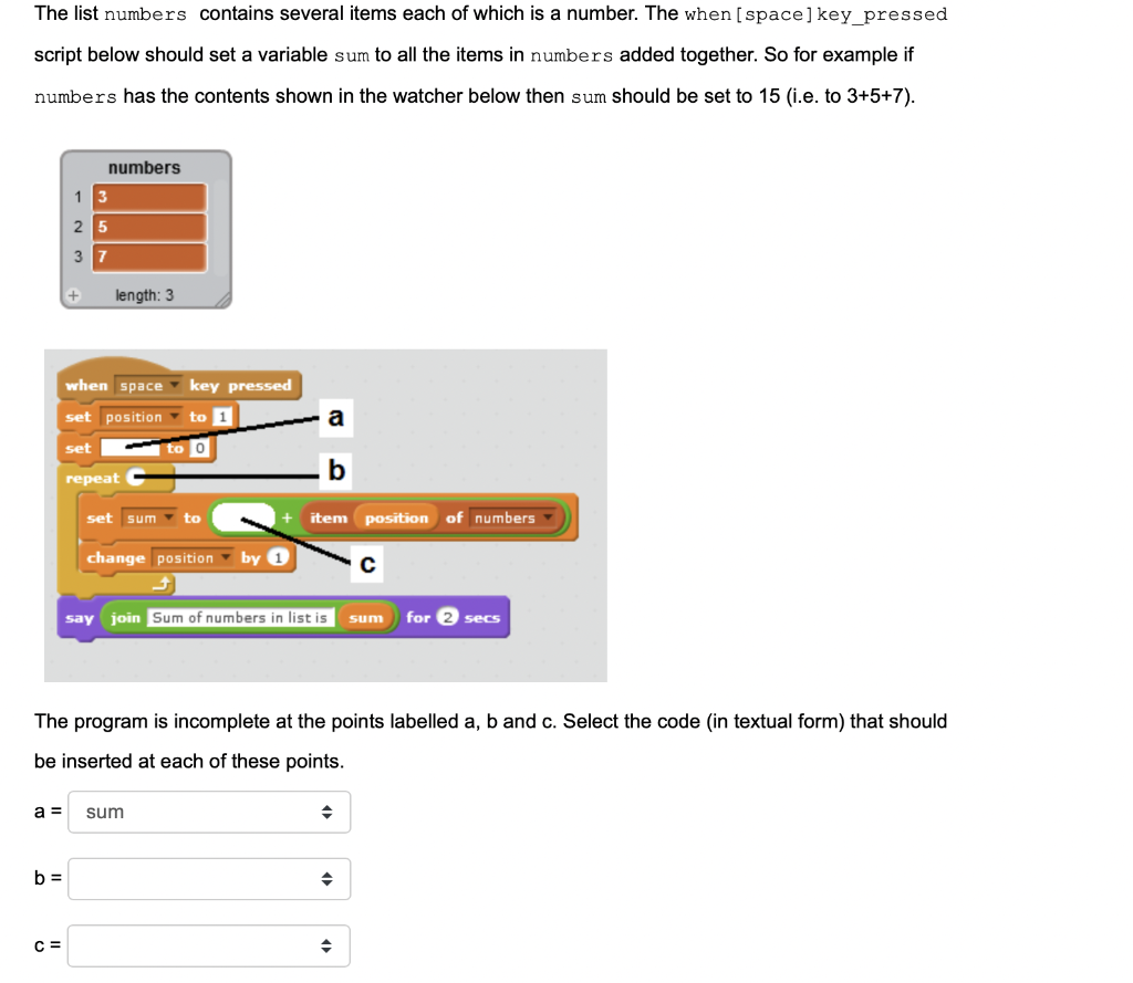 Solved The list numbers contains several items each of which | Chegg.com