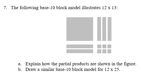 Solved 7. The following base-10 block model illustrates 12 x | Chegg.com