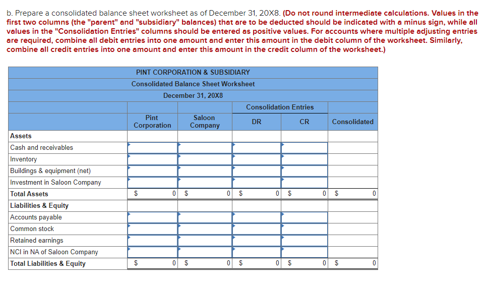 Solved The December 31, 20X8, balance sheets for Pint | Chegg.com