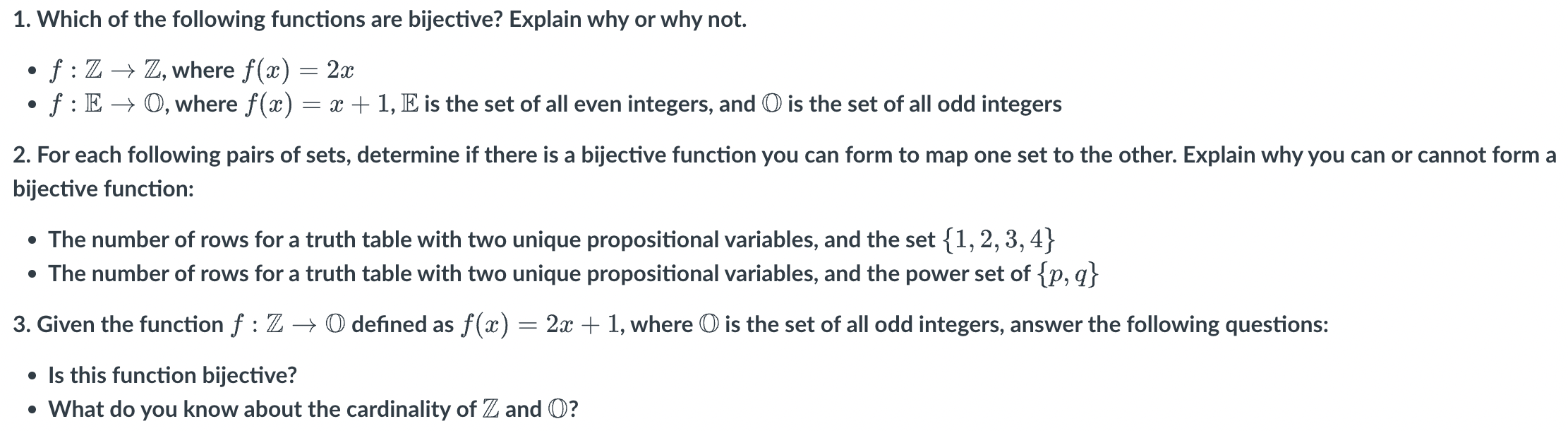 Solved 1. Which of the following functions are bijective? | Chegg.com