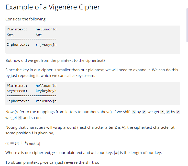 Solved Example of a Vigenère Cipher Consider the following | Chegg.com