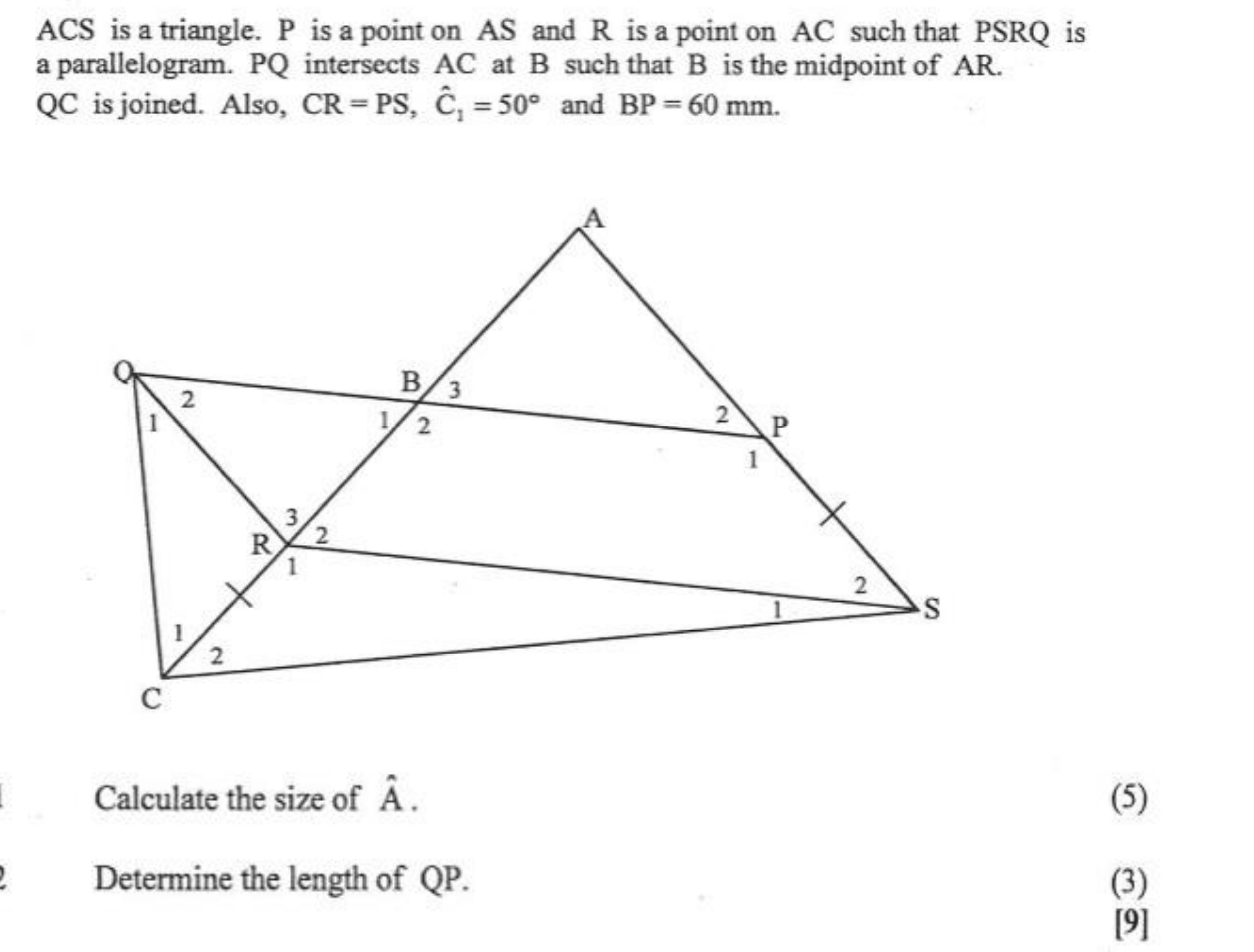 Solved ACS is a triangle. P is a point on AS and R is a | Chegg.com