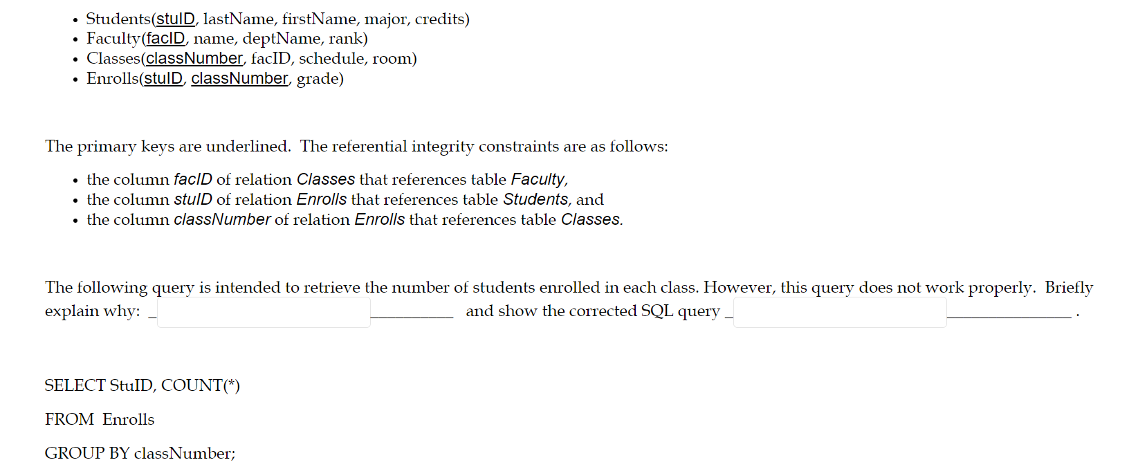 Solved - Students( stulD, lastName, firstName, major, | Chegg.com
