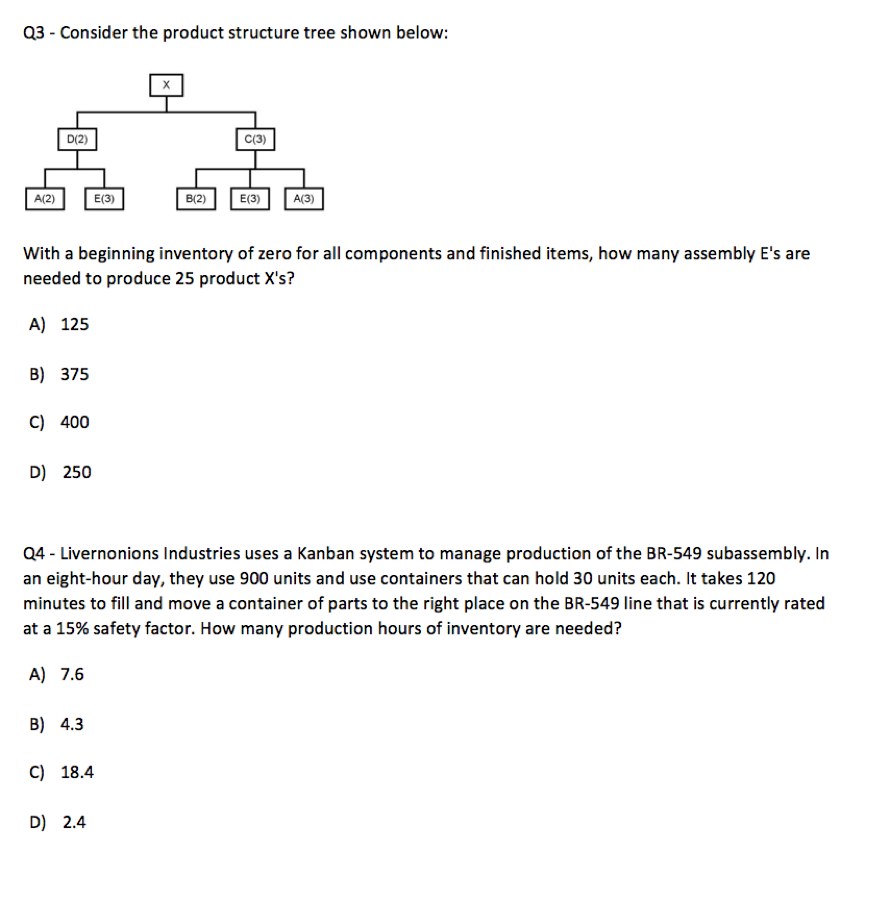 Solved 03-Consider the product structure tree shown below: | Chegg.com