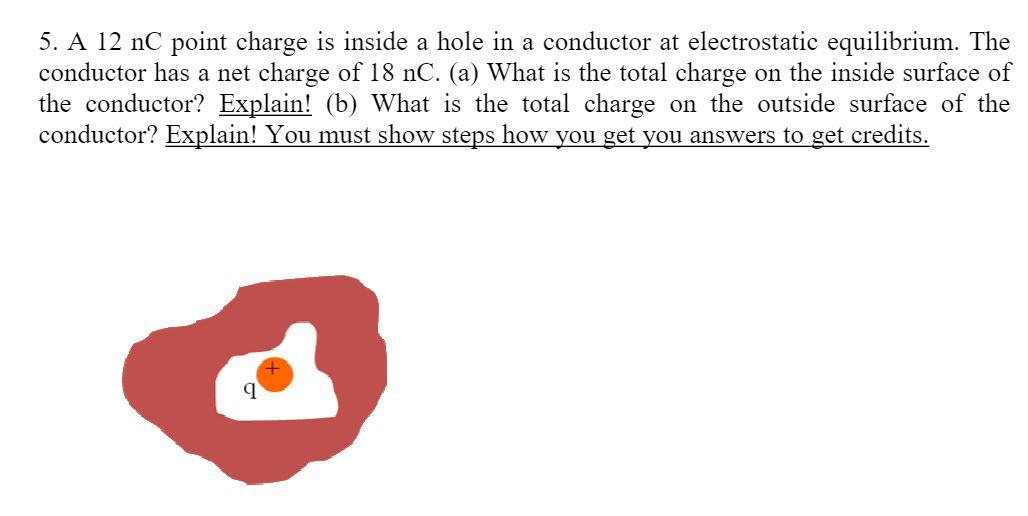 Solved 5. A 12 nC point charge is inside a hole in a | Chegg.com