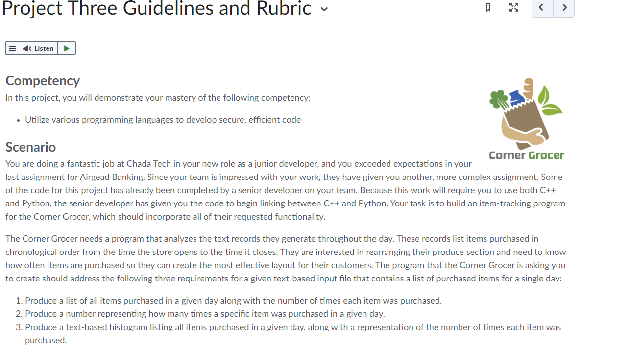 Solved Project Three Guidelines and Rubric Competency In | Chegg.com