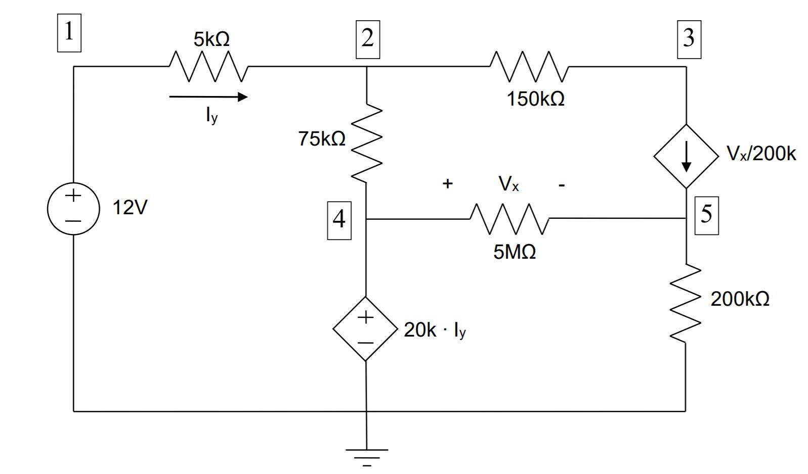 Solved 1 5kΩ 2 3 Λ Λ ΑΛΛΟ 150kΩ ly 75kΩ Vx/200k + Vx + 12V 4 | Chegg.com