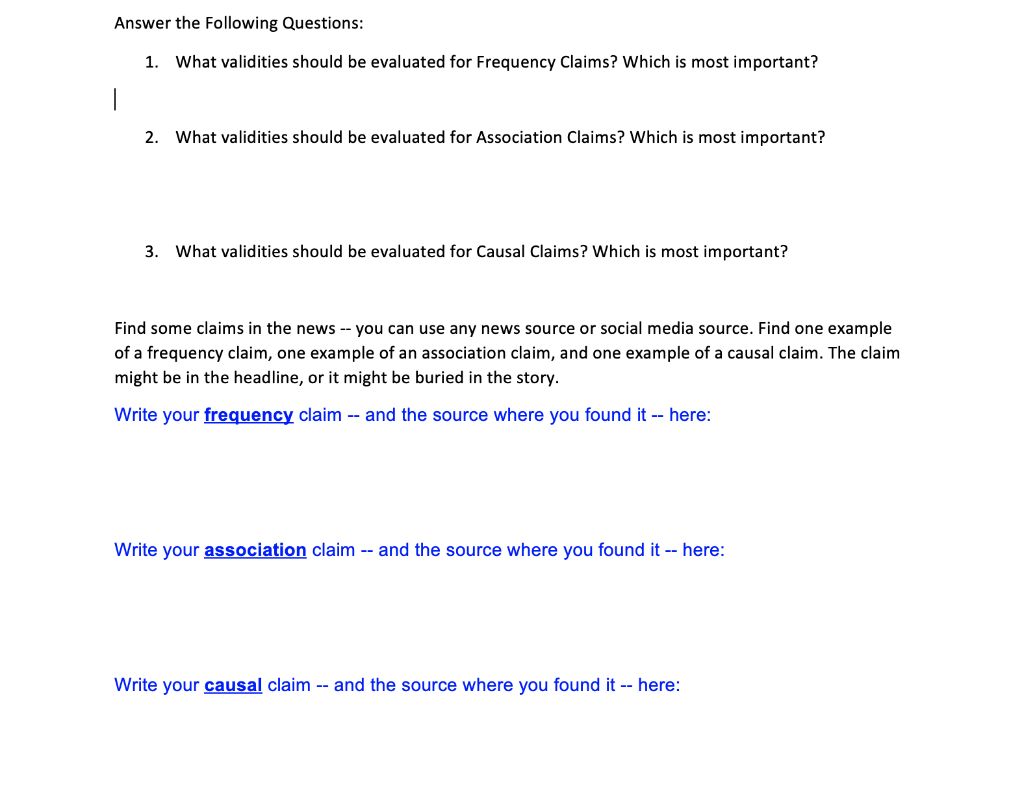 Solved 2. What validities should be evaluated for | Chegg.com