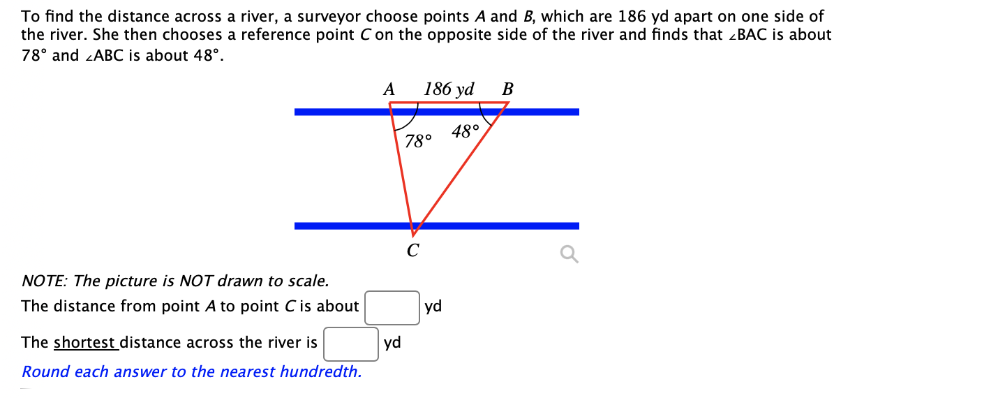 Solved To find the distance across a river, a surveyor | Chegg.com
