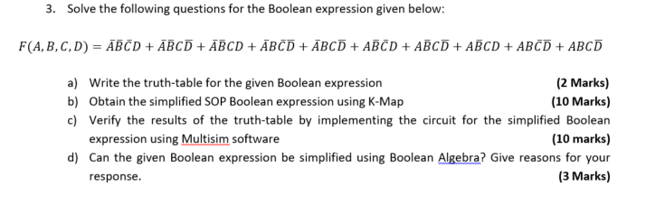 Solved 3. Solve the following questions for the Boolean | Chegg.com