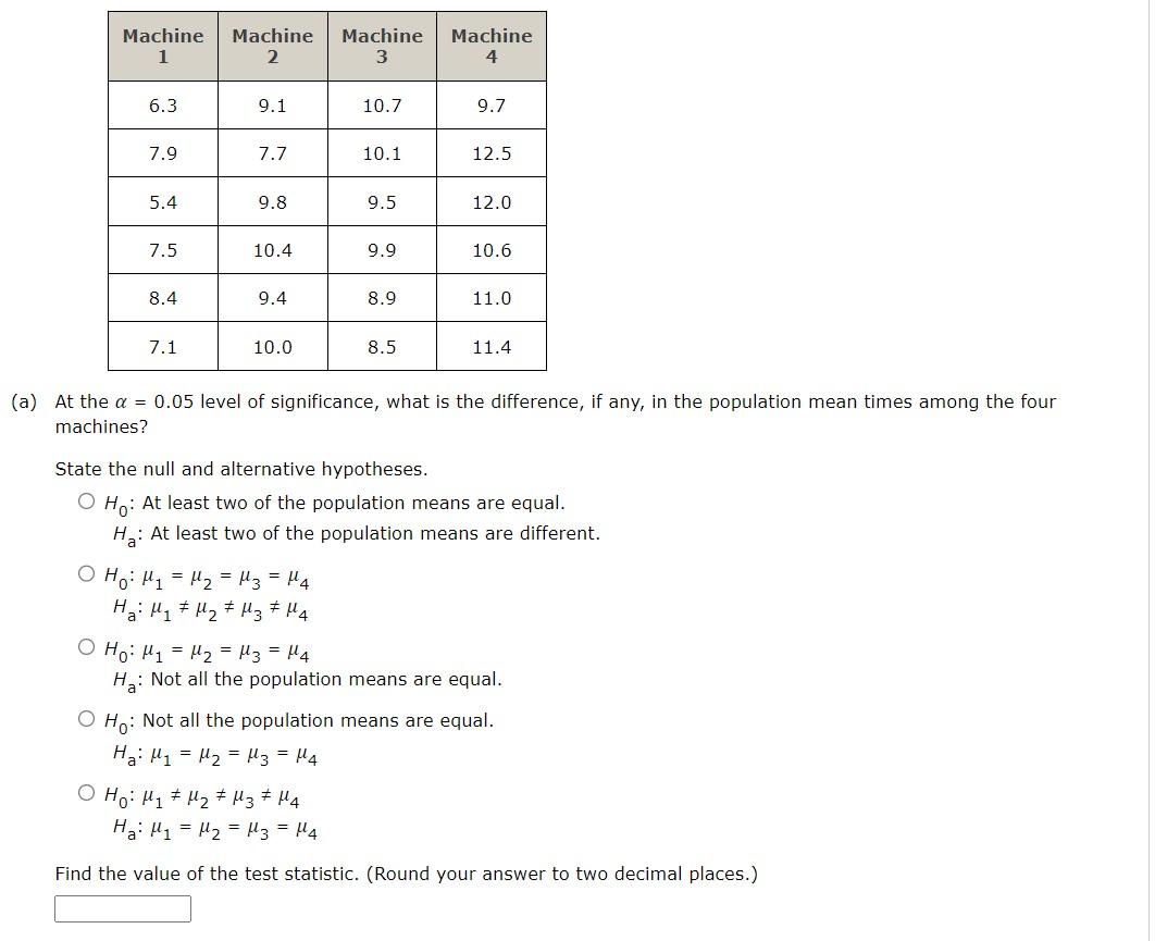 Solved a) At the α=0.05 level of significance, what is the | Chegg.com