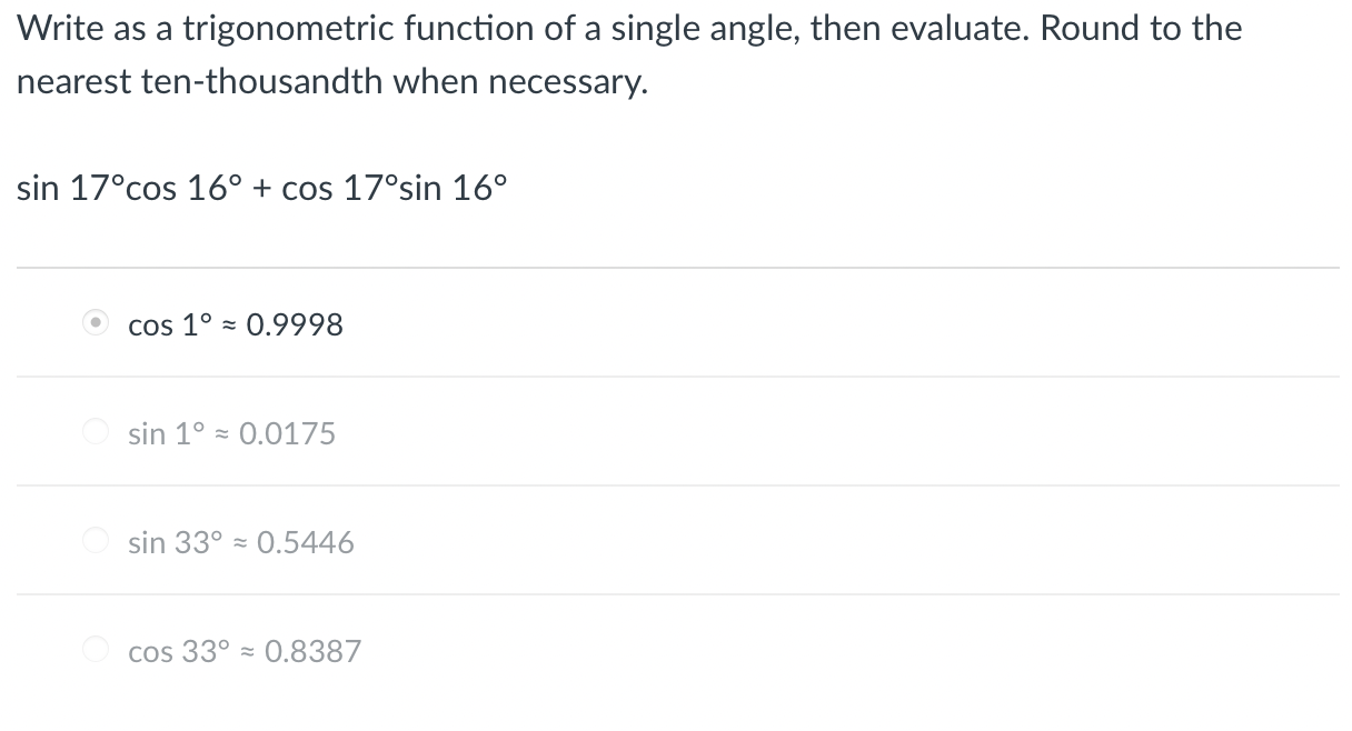Solved Write as a trigonometric function of a single angle, | Chegg.com