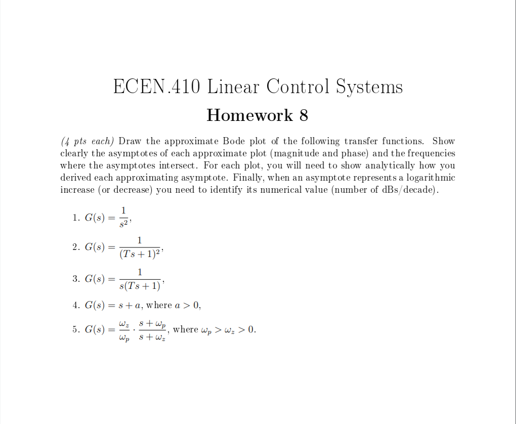 Solved ECEN.410 Linear Control Systems Homework 8 (4 pts | Chegg.com