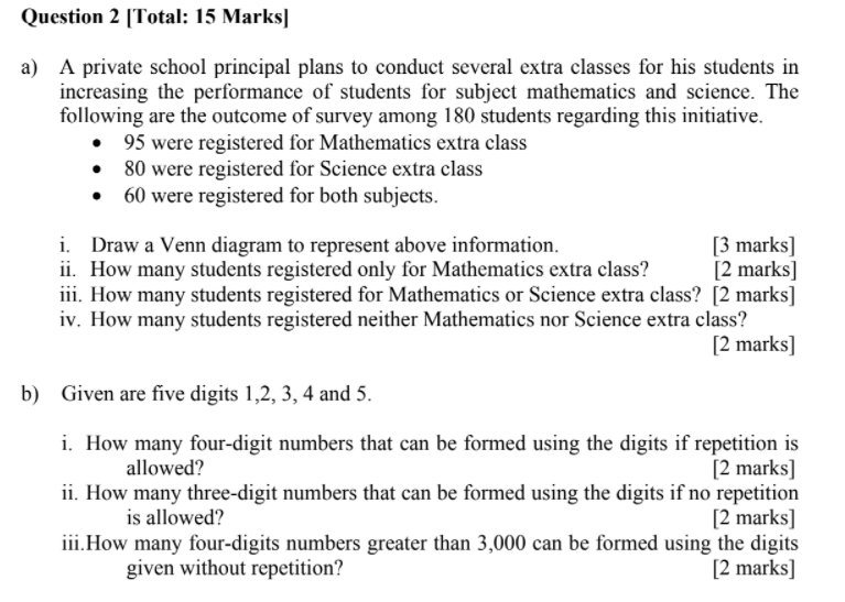 Solved Question 2 [Total: 15 Marks] a) A private school | Chegg.com