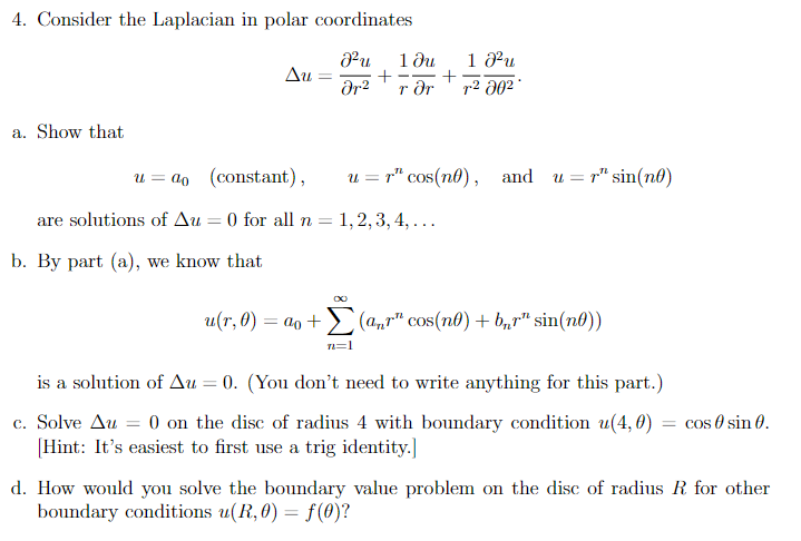Solved 4. Consider the Laplacian in polar coordinates au Au | Chegg.com