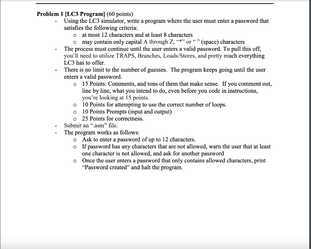 Solved oblem 1 [LC3 Program] ( 60 points) - Using the LC3 | Chegg.com