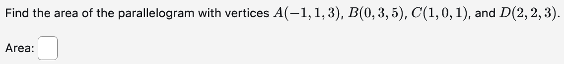 Solved Find the area of the parallelogram with vertices | Chegg.com