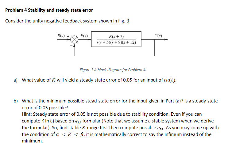 Solved Problem 4 ﻿Stability and steady state errorConsider | Chegg.com