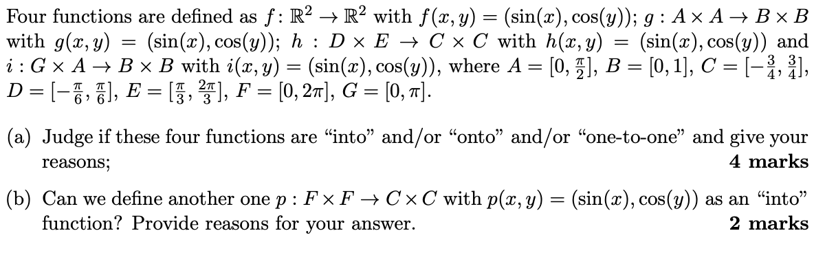 Solved - = == Four functions are defined as f: R2 + R2 with | Chegg.com