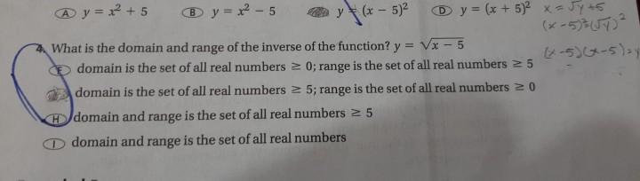 Solved what is the domain and range of the inverse of the | Chegg.com
