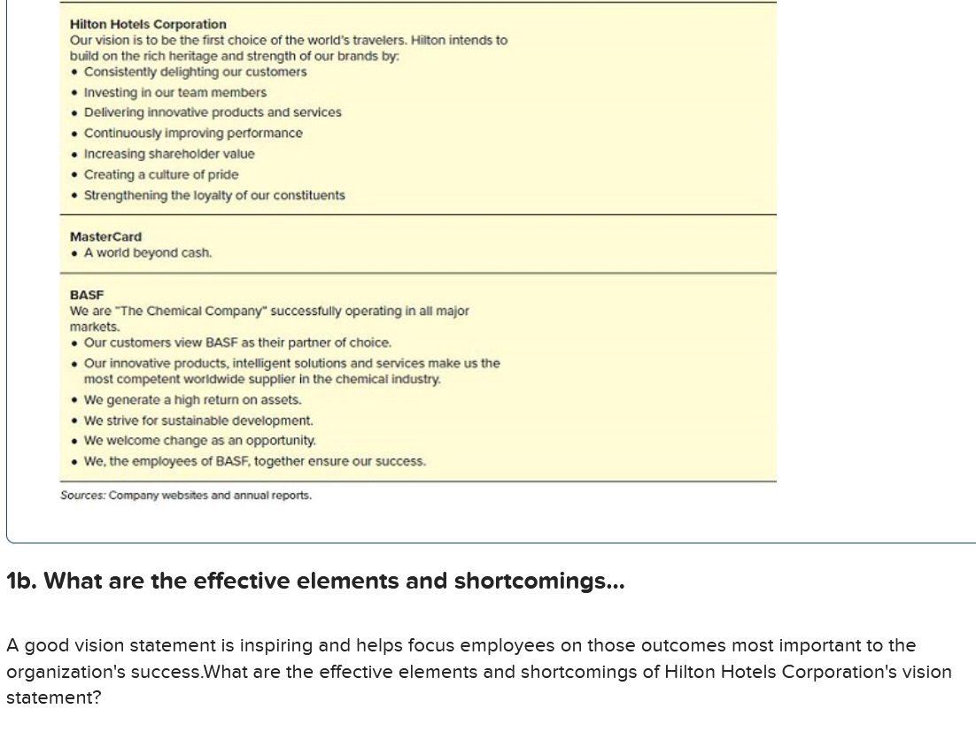 Solved Hilton Hotels CorporationOur vision is to be the | Chegg.com