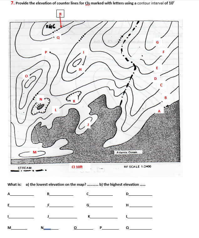Solved 7. Provide the elevation of counter lines for Cls | Chegg.com