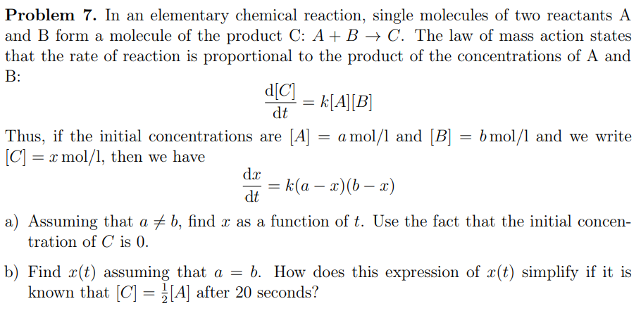 Solved Problem 7. In an elementary chemical reaction, single | Chegg.com